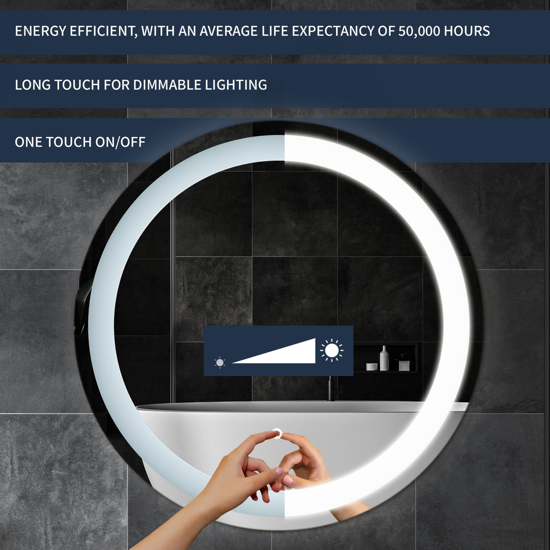 Copper Framed Bathroom Vanity Tri-Color Dimming Round LED Mirror ...